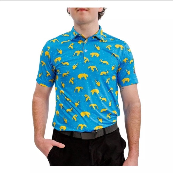 Waggle | Shirts | Waggle Golf Mens Animal Print Polo In Youre Golden ...